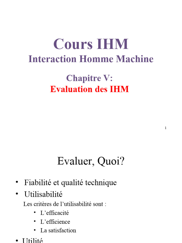 Chapitre 5 Evaluation Des IHM | PDF | Utilisabilité | Interaction humain-ordinateur