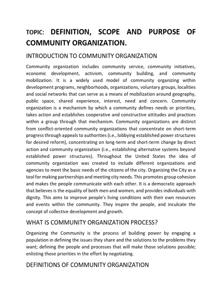 Community Organization: Definition & Purpose | PDF | Community | Economies