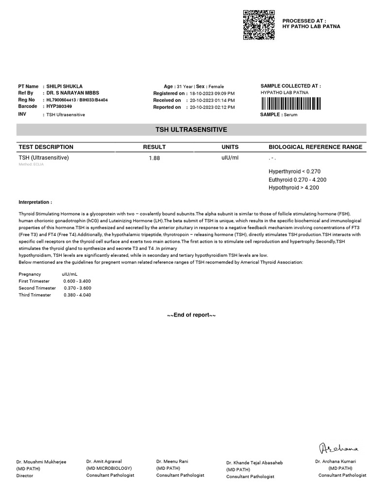 Blood TSH Report | PDF | Thyroid Stimulating Hormone | Luteinizing Hormone