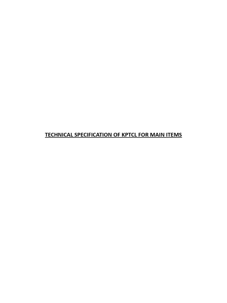 Technical Specification Of Kptcl For Main Items Pdf