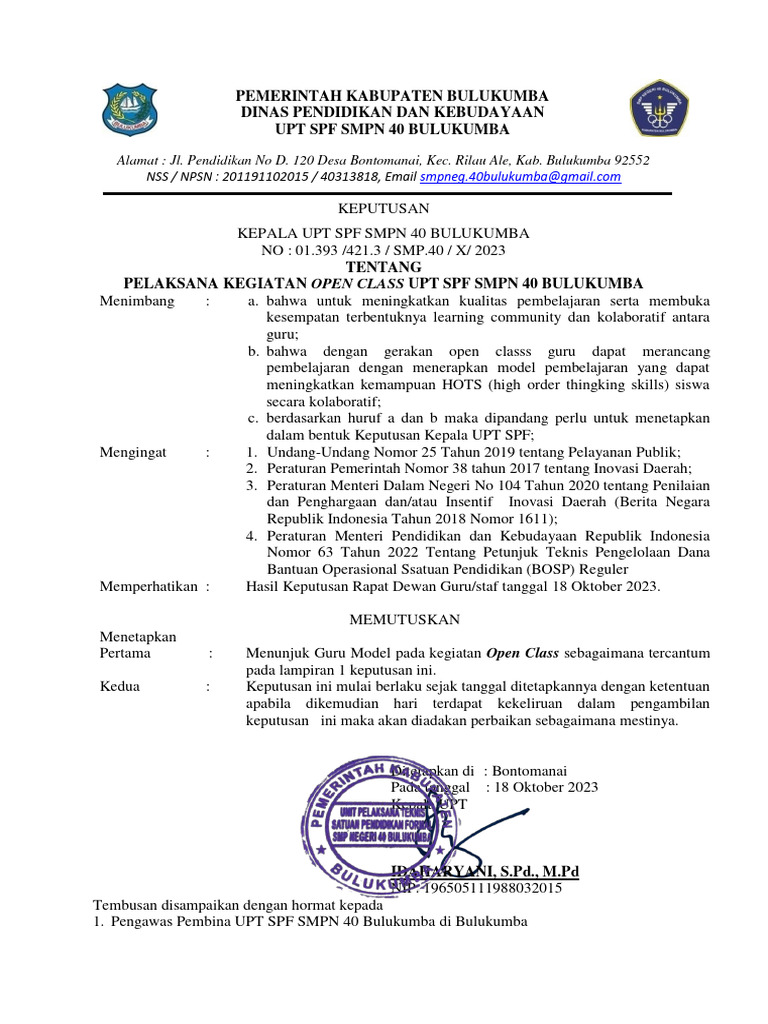 Kegiatan Open Class SMPN 40 Bulukumba | PDF