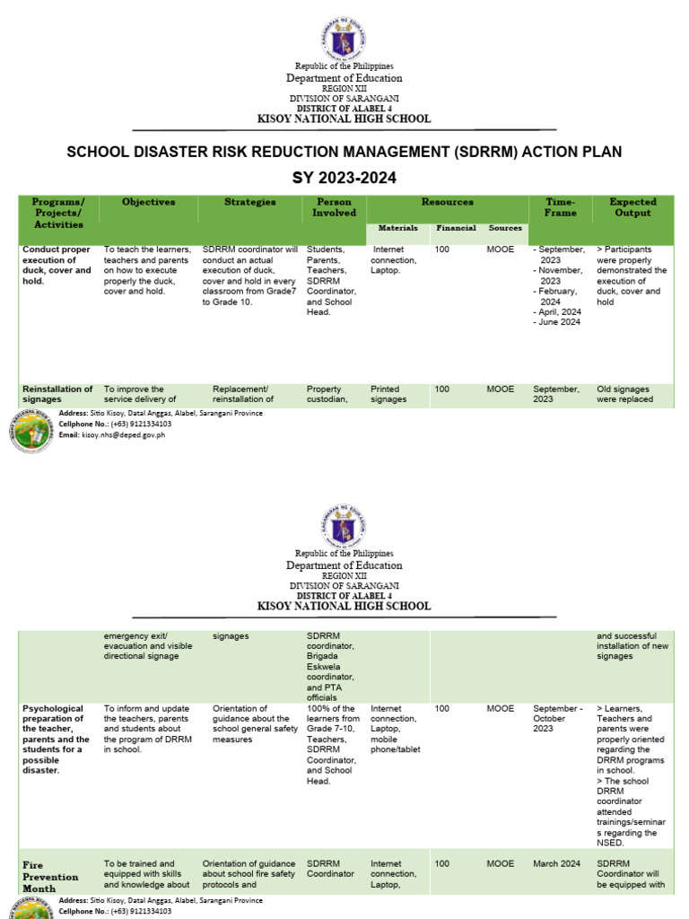 Action Plan SDRRM | PDF