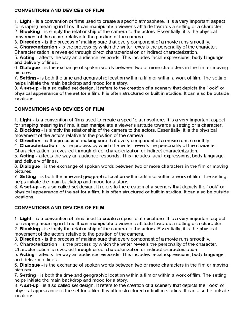 Film Conventions and Devices Explained | PDF | Actor | Body Language