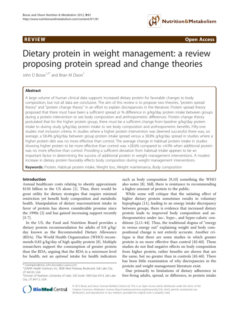Dietary Protein in Weight Management A Review Proposing Protein Spread ...