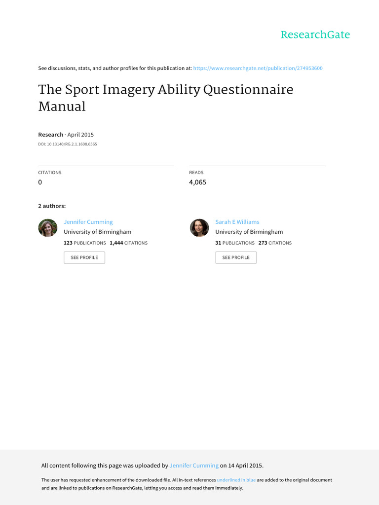 Sport Imagery Ability Questionnaire Manual | PDF | Validity (Statistics ...