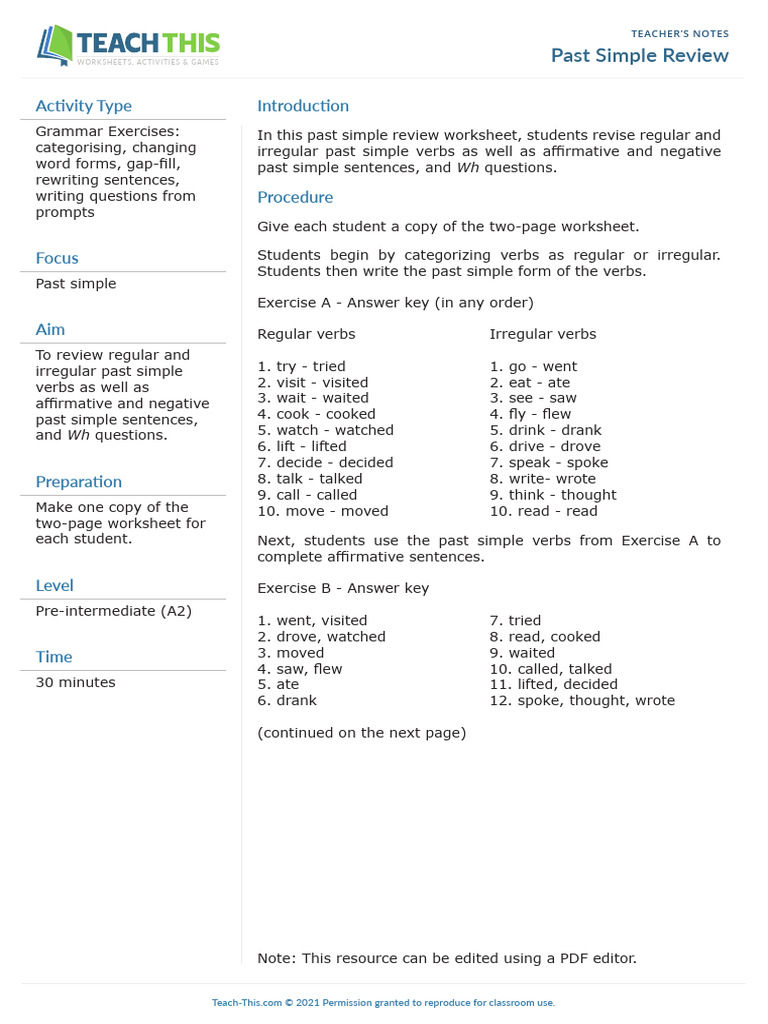 Past Simple Review | Download Free PDF | Linguistics | Grammar