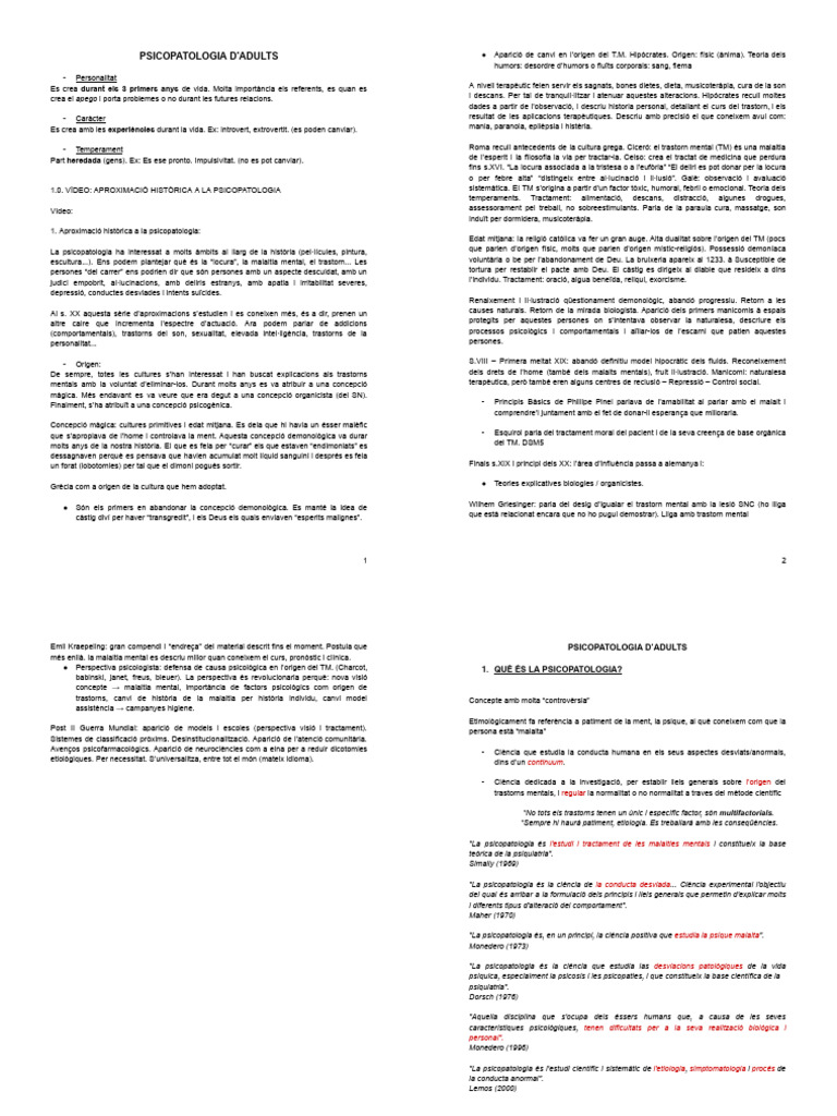 PSICOPATOLOGIA D'ADULTS Apunts | PDF