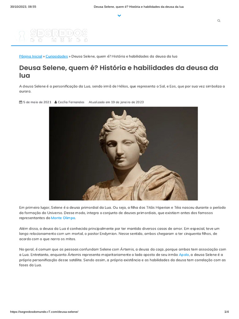 Selene: Deusa da Lua e Seus Mitos | PDF | Mitologia grega | Lua