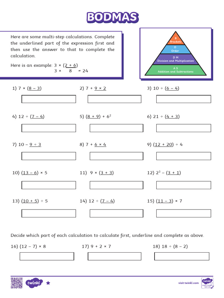 Bodmas Order of Operations Worksheets - Ver - 7 | PDF | Mathematics ...