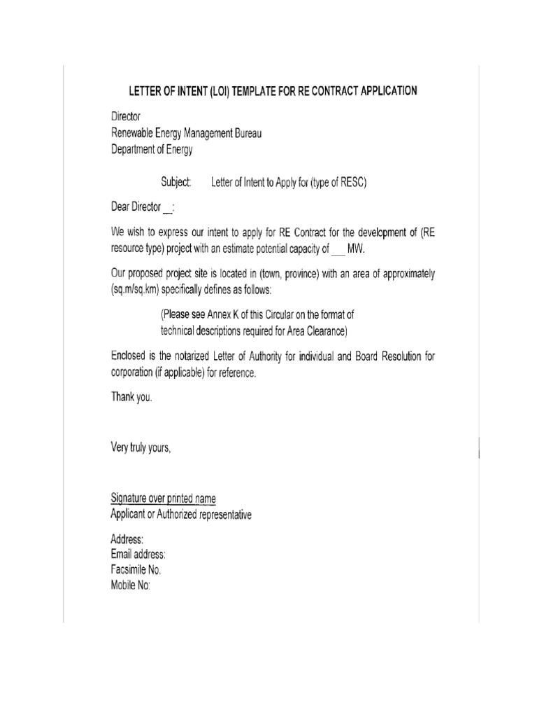 Template For Letter of Intent For RE Contract Application | PDF