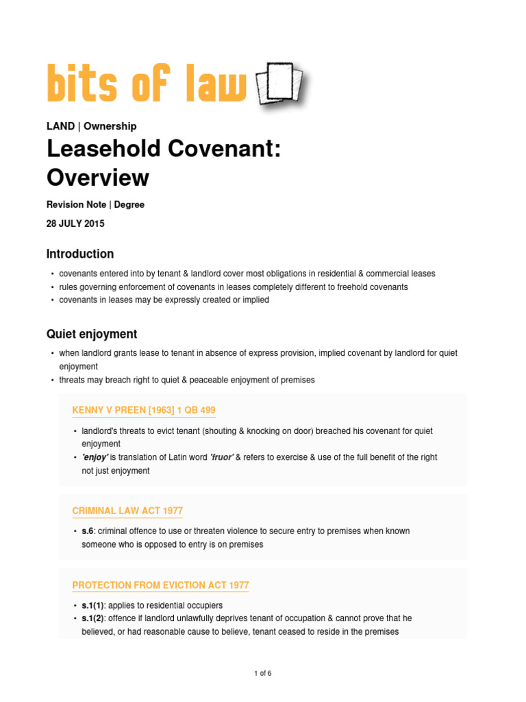 Leases Covenants | PDF | Leasehold Estate | Lease