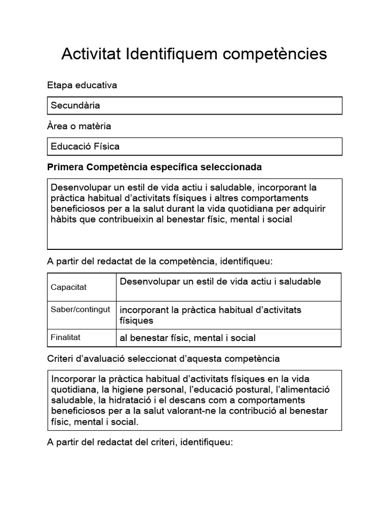 Plantilla activitat Identifiquem competències | PDF