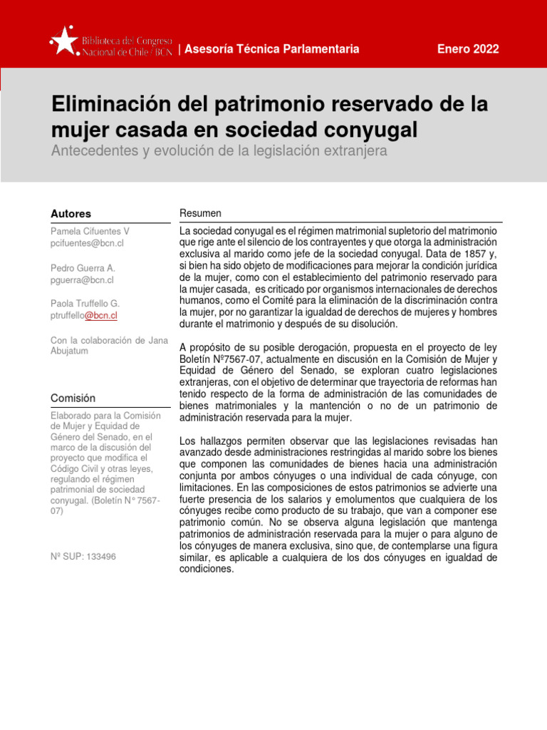 BCN Sociedad Conyugal Derecho Comparado VF | PDF | Propiedad de la comunidad | Esposa