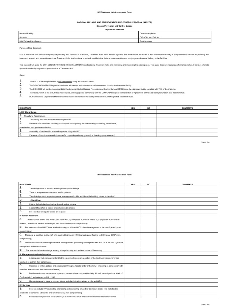 HIV Treatment Hub Self Assessment Form | PDF | Hiv/Aids | Management Of ...