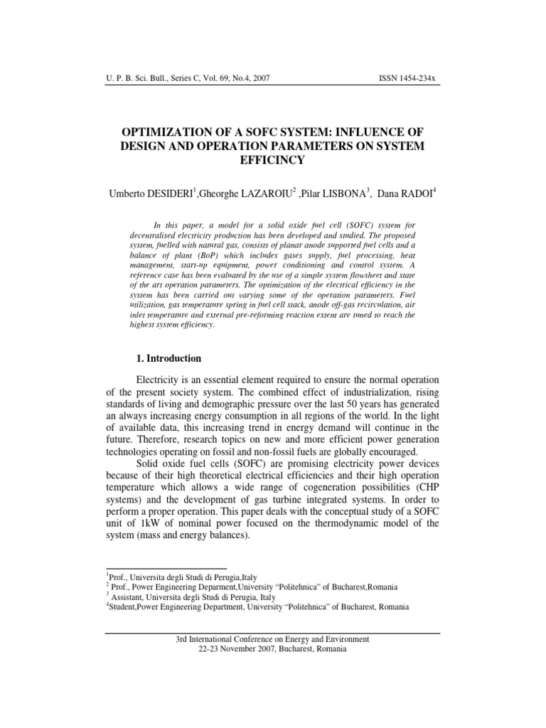 Optimization of A Sofc System: Influence of Design and Operation Parameters On System Efficincy ...