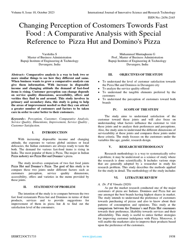 Changing Perception of Costomers Towords Fast Food: A Comparative ...