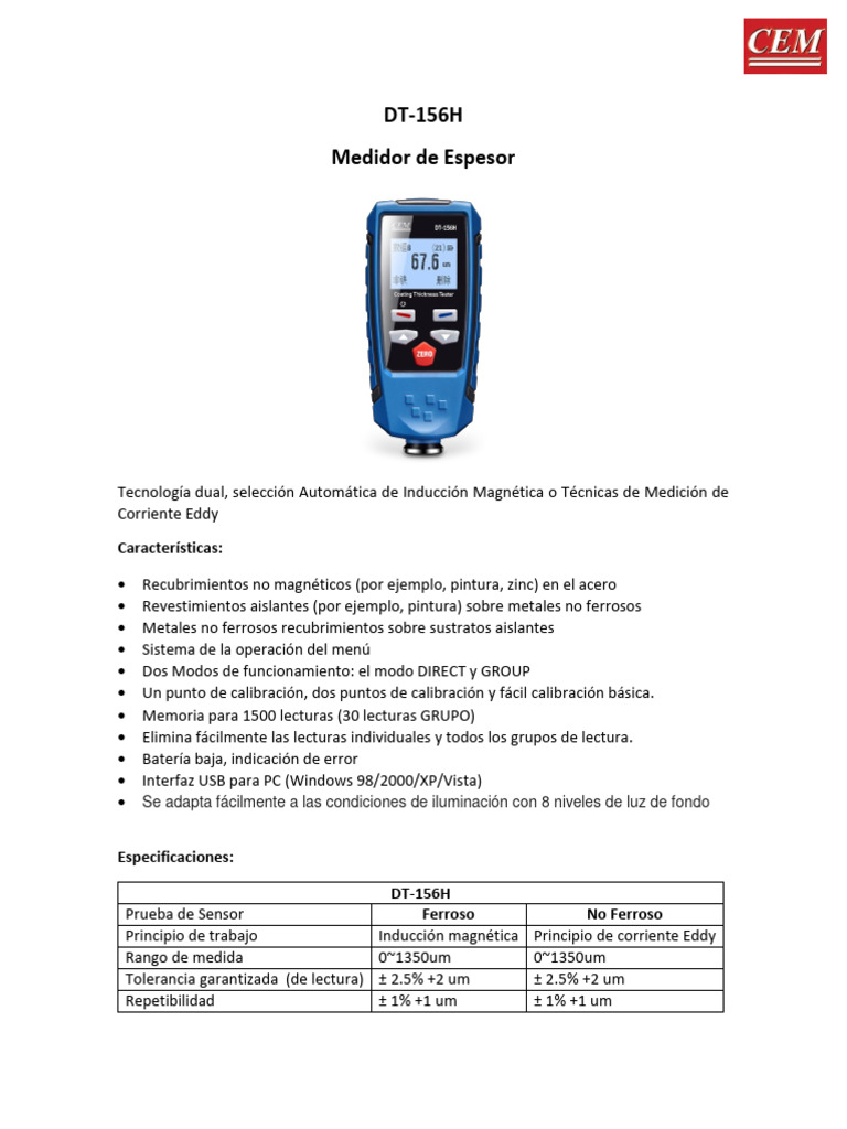 Medidor de Espesor Cem DT 156H | PDF