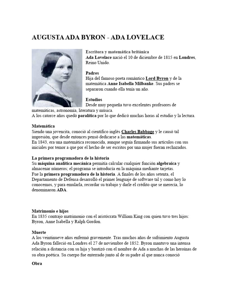 Augusta Ada Byron | PDF | Informática