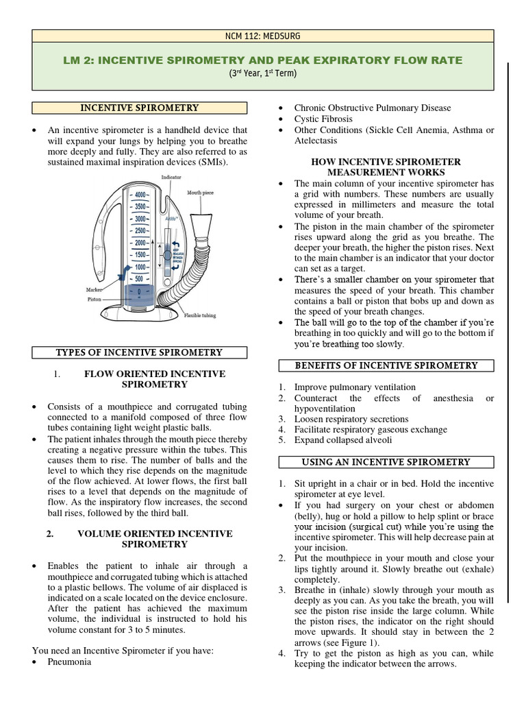 LM 2 - Incentive Spirometry | PDF | Breathing | Asthma