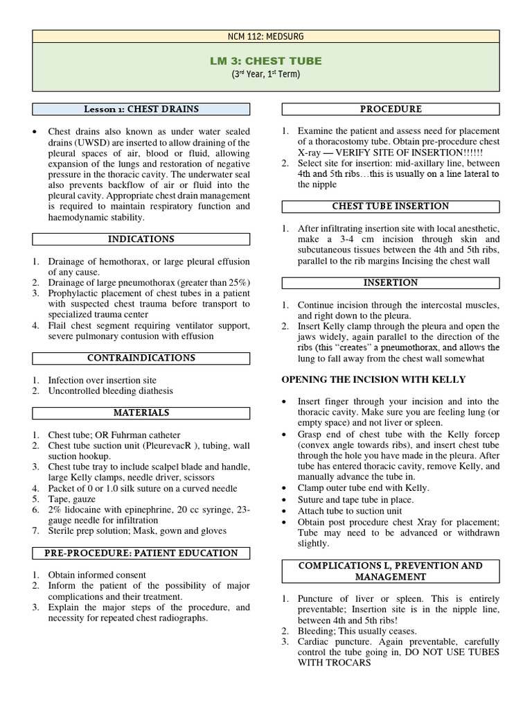 LM 3 - Chest Tube | PDF | Thorax | Pulmonology
