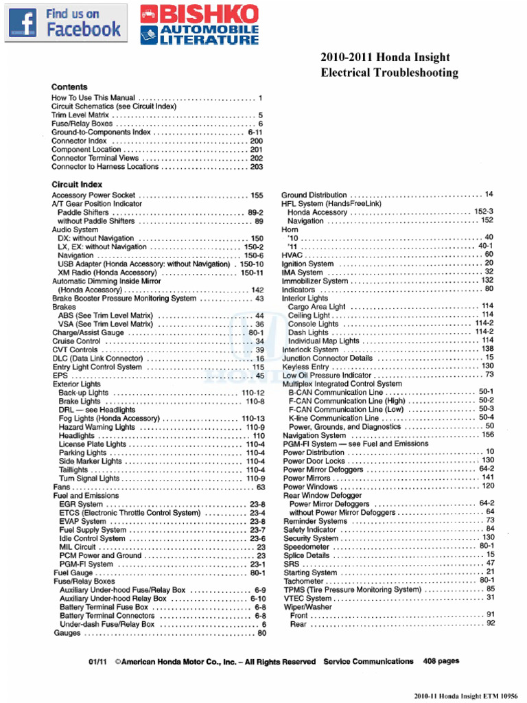 2010-2011 Honda Insight ETM SM | PDF | Electrical Resistance And ...