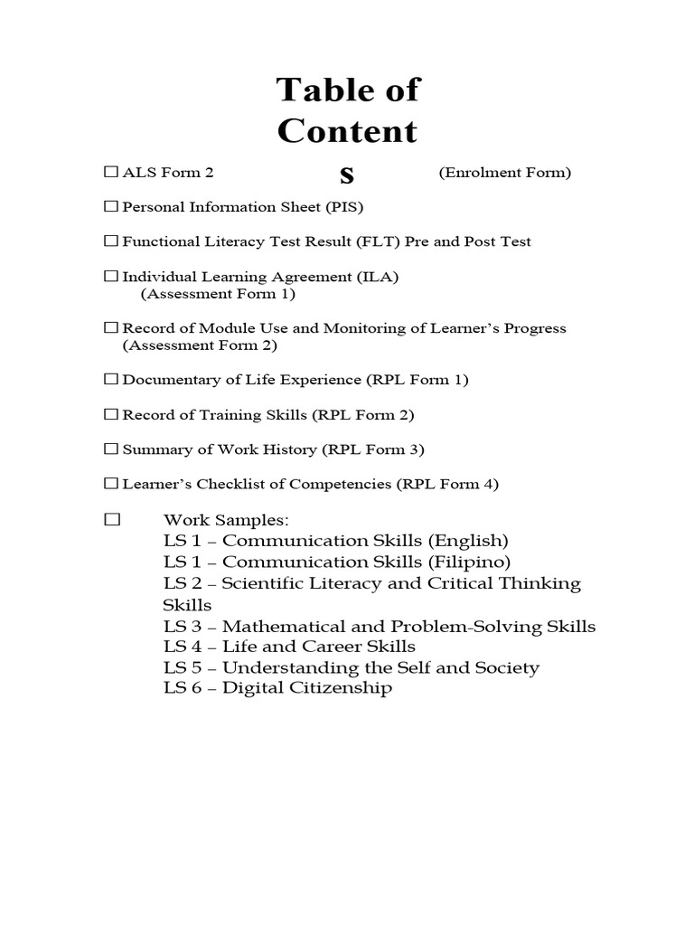 Portfolio Table of Contents | PDF | Career & Growth