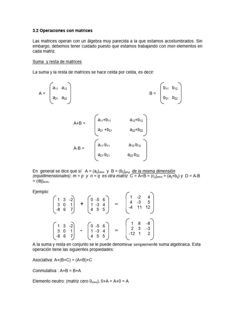 Operaciones Básicas con Matrices | PDF | Matriz (Matemáticas) | Funciones y mapeos