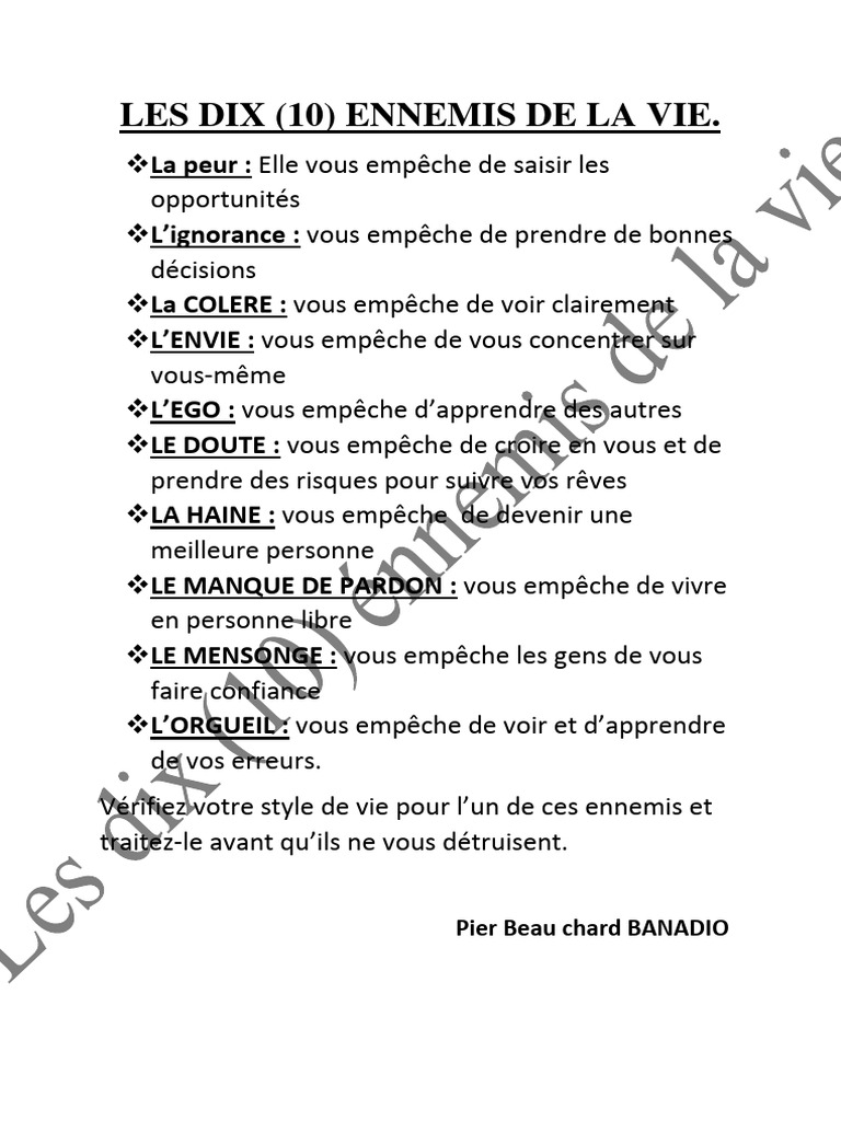 Les 10 ennemis de la vie | PDF