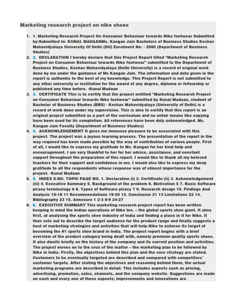 Nike Consumer Behavior Research Report | PDF | Brand | Survey Methodology