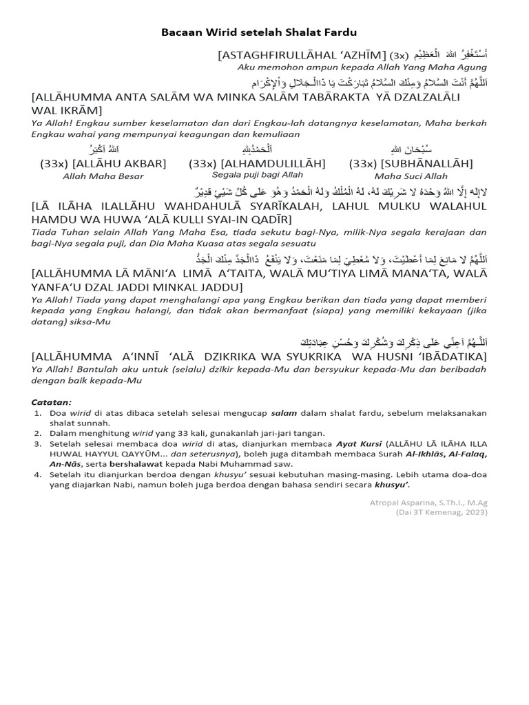 Bacaan Wirid Setelah Shalat Fardu-Fiks | PDF