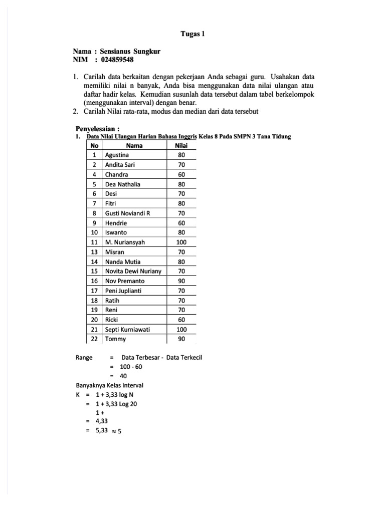 Analisis Data Nilai Ulangan Kelas 8 | PDF