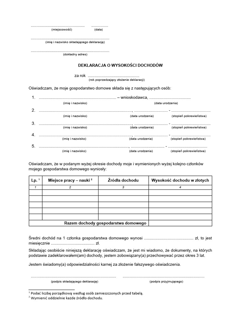 2 Deklaracja o Dochodach | PDF