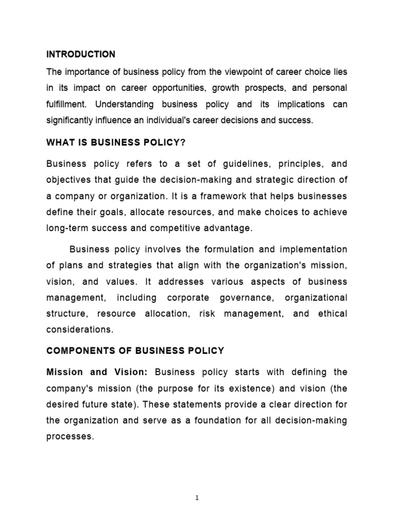 Importance of Business Policy in Careers | PDF | Policy | Goal