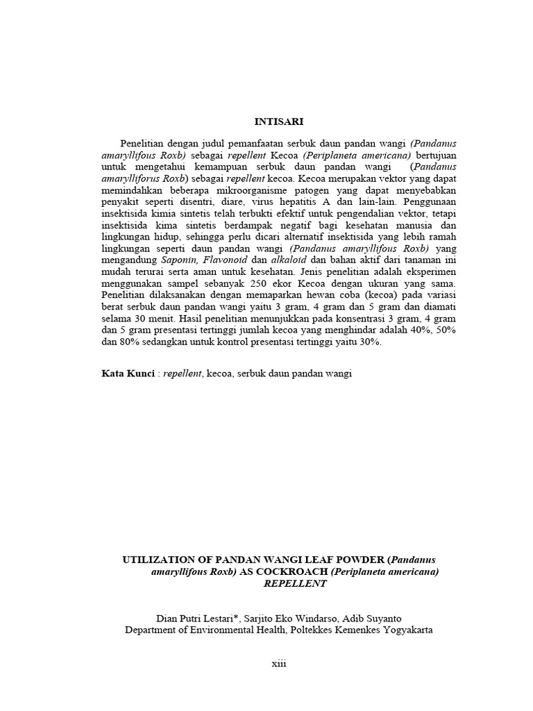 Repellent Kecoa dari Daun Pandan | PDF