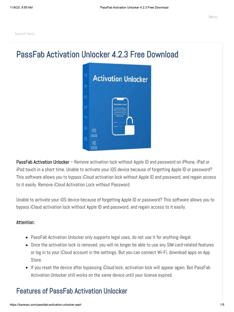 PassFab Activation Unlocker 4.2.3 | PDF | Ios | I Cloud