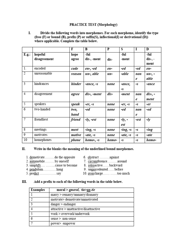 Practice Test 3 (Key) | PDF | Word | Morphology