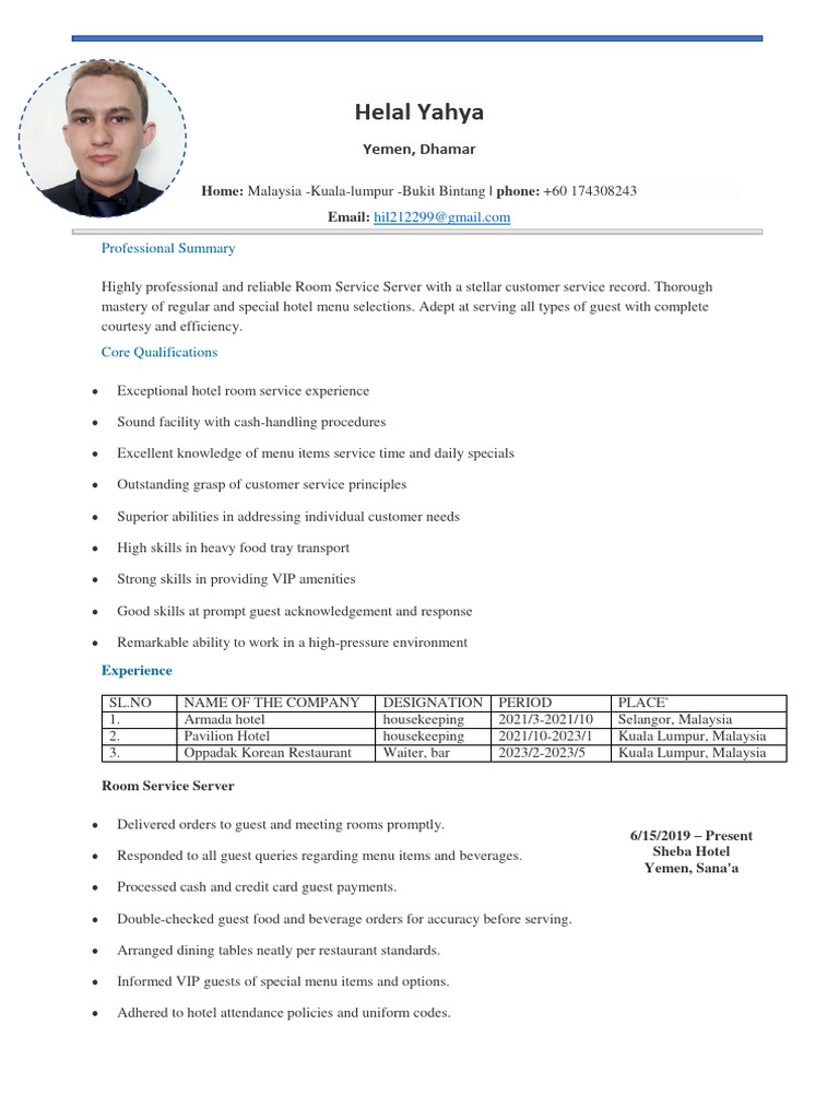 CV Room Service | PDF | Hospitality Industry | Business