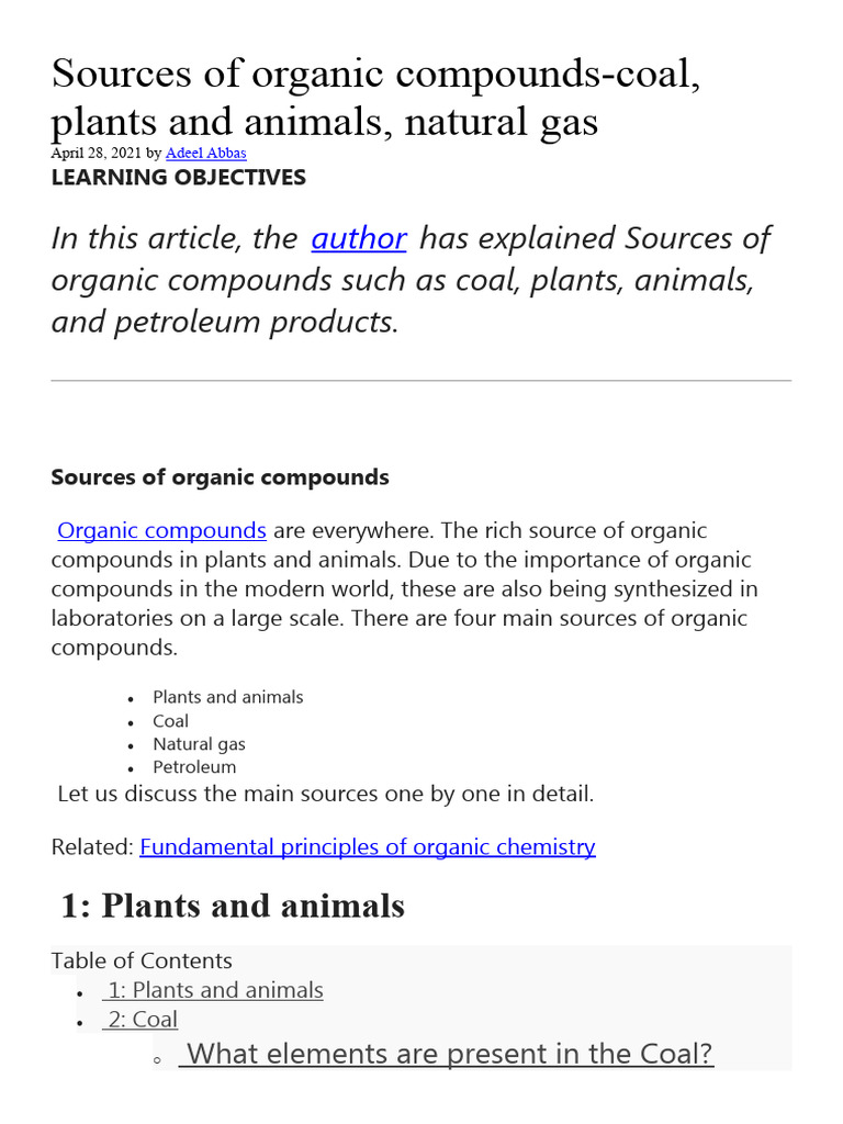 Sources of Organic Compounds | PDF | Coal | Hydrocarbons