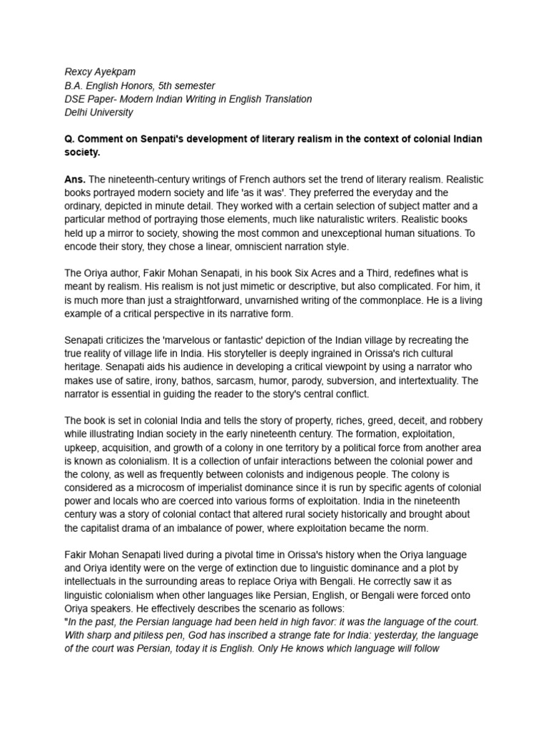 Literary Realism in "Six Acres and A Third" | PDF | Realism (Arts ...