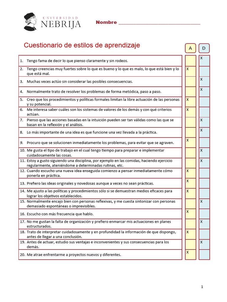 Cuestionario de Estilos de Aprendizaje | PDF
