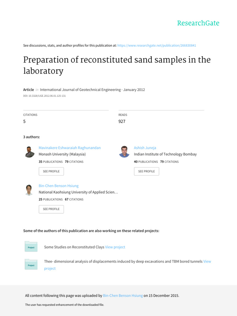 Preparation of Reconstituted Sand Samples in The Lab | PDF | Sand ...