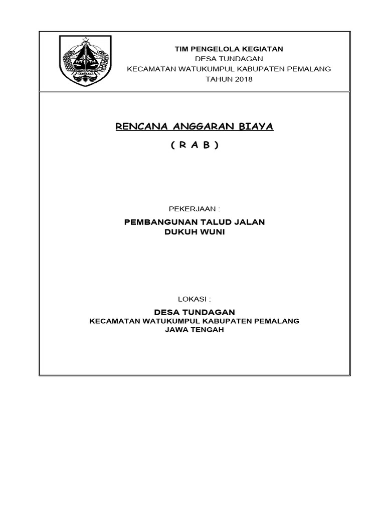 RAB Pembangunan Bendung & Irigasi Tundagan | PDF