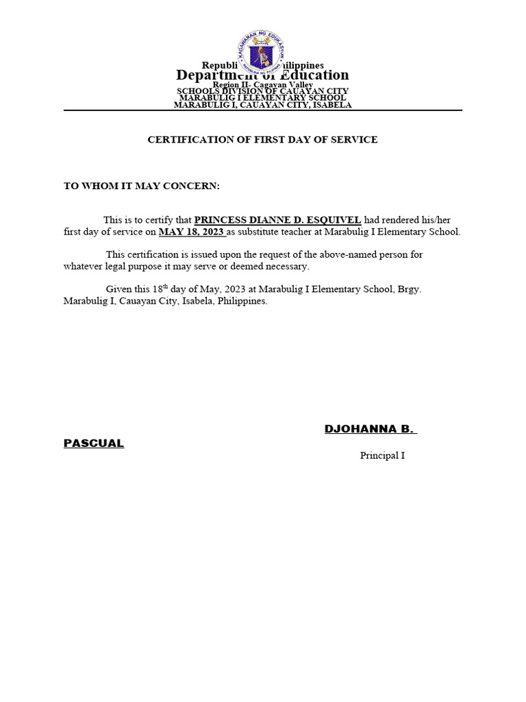 Certification of First Day of Service | PDF