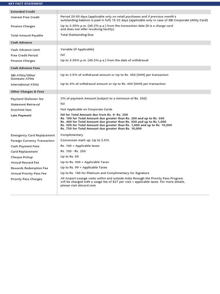 Key Fact Statement Corporate | PDF | Credit Card | Fee