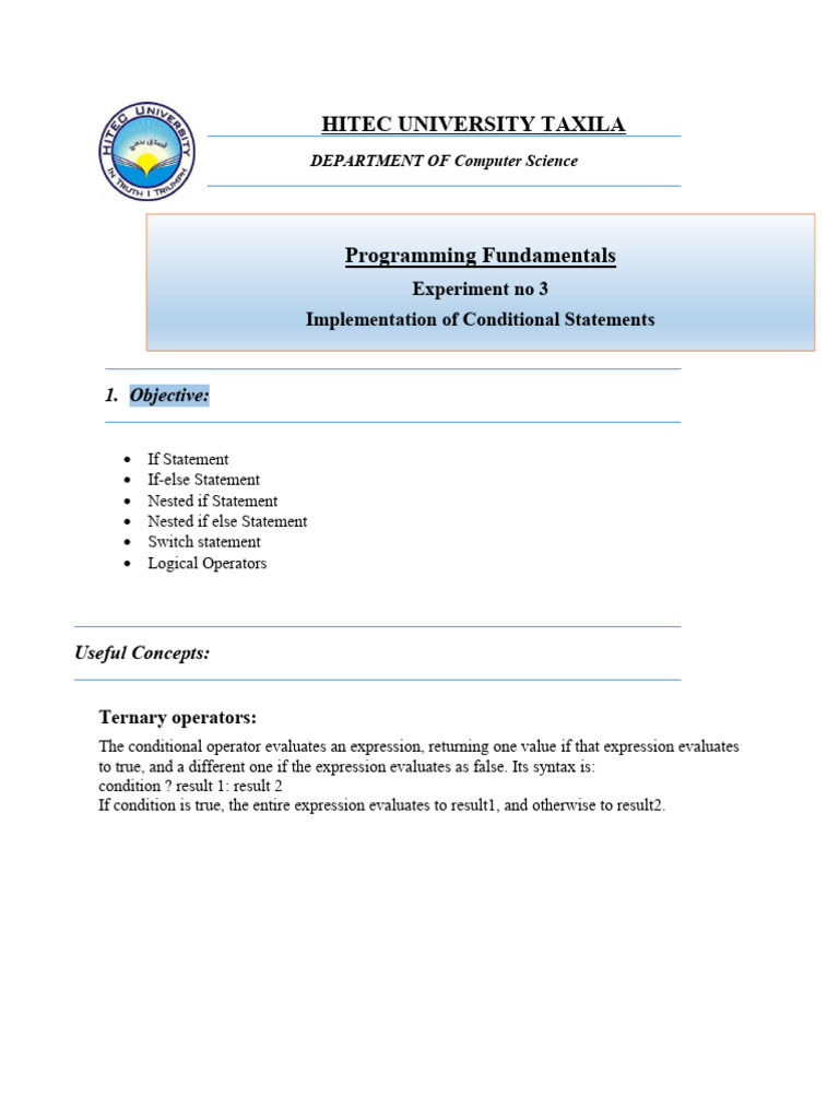 Experiment No 03 (Conditional Statement) | Download Free PDF | Computer ... Experiment No 03 (Conditional Statement) | Download Free PDF | Computer ...