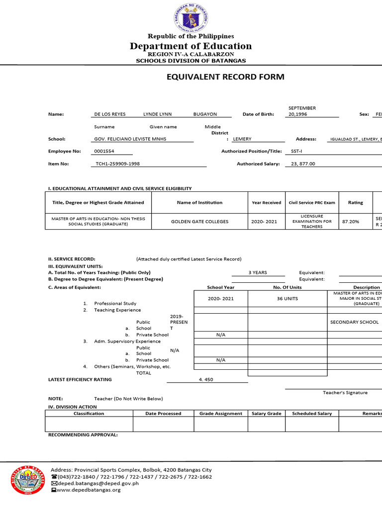 Erf Form Long New | PDF | Teachers | Vocational Education
