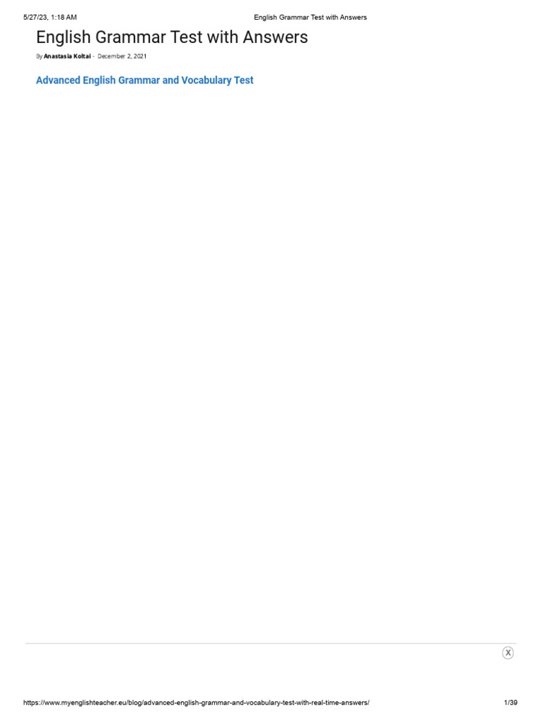 English Grammar Test with Answers | PDF | English Grammar | Perfect ...