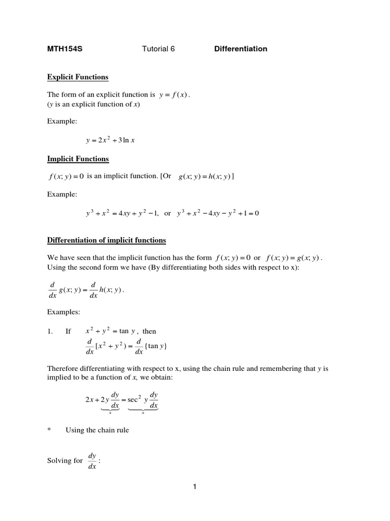 Tutorial6 Differentiation Implicit Functions | PDF