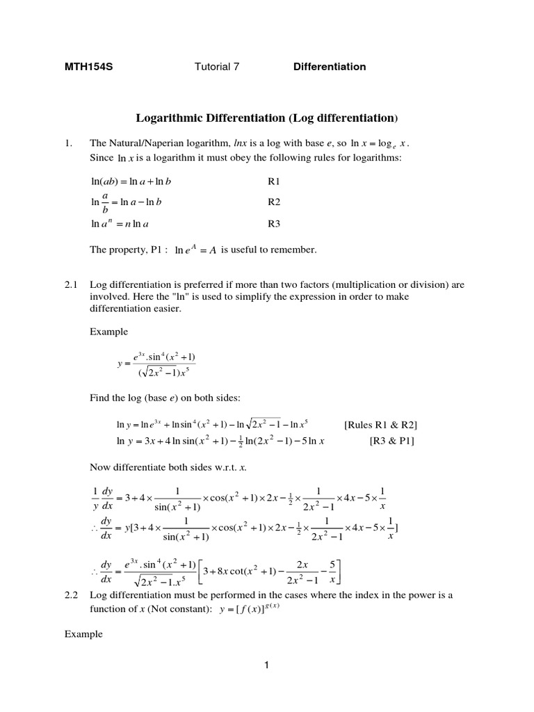 Tutorial7 Logarithmic Functions | PDF | Logarithm | Arithmetic