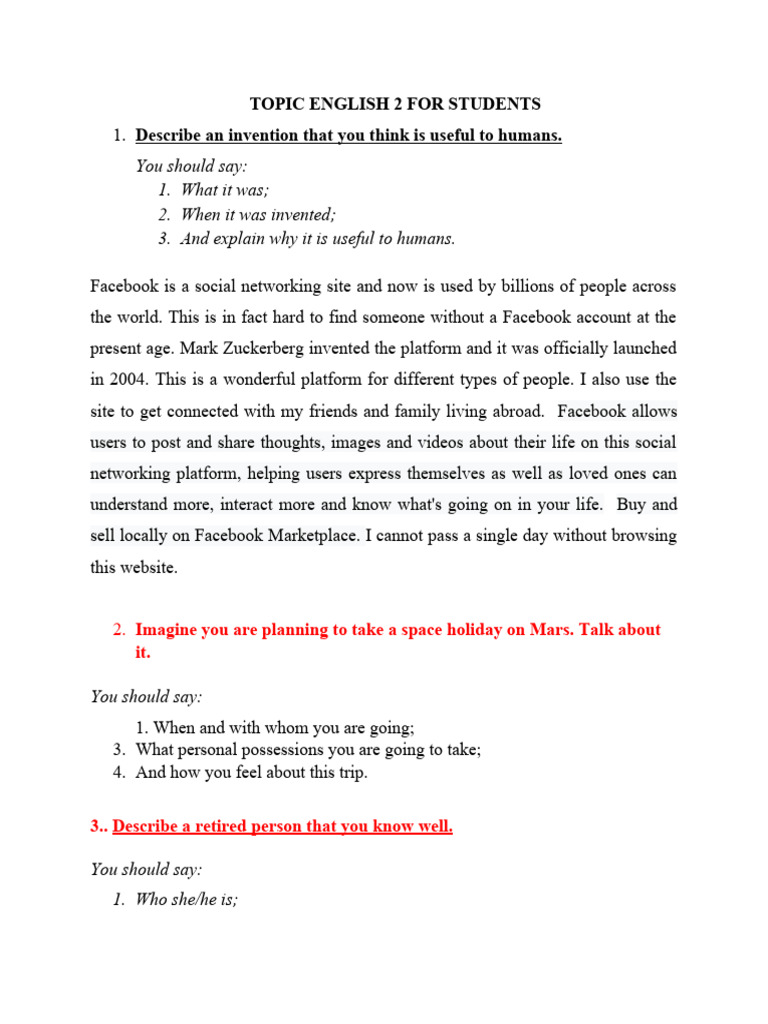 Speaking Ta2 For STS | PDF | Meal | Facebook